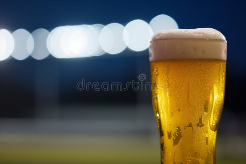 Closeup Beer, Blurred Stadium Lights at Night Stock Photo - Image of ...