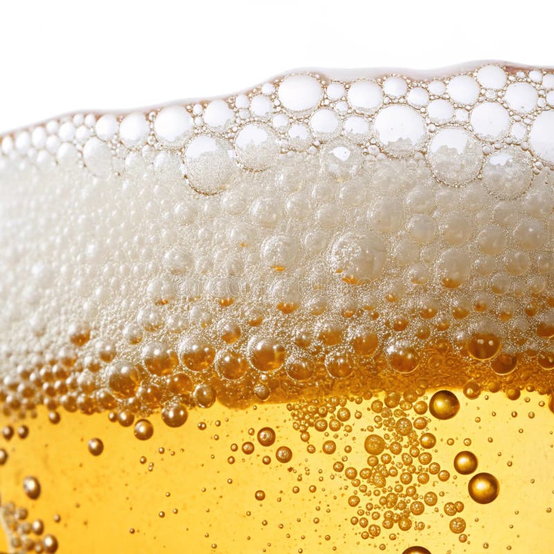 Closeup of Beer Head with Bubbles Isolated on White Background Stock ...