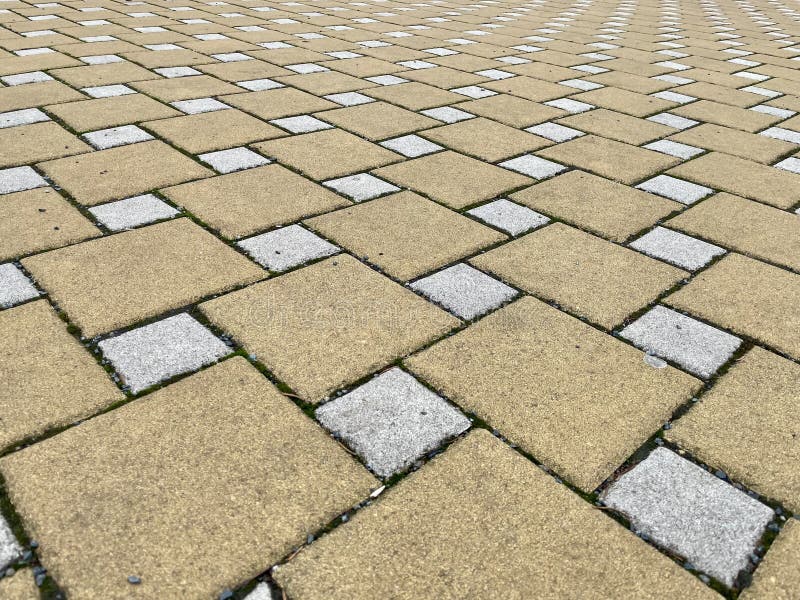 Closeup of a Beige Brick Pavement with a Diagonal Pattern Stock Photo ...