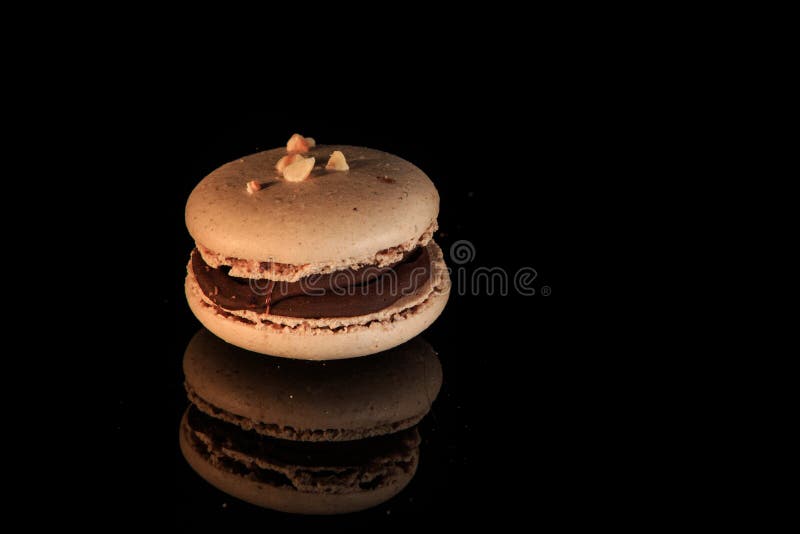 Closeup Beige Peanut Macaron with Chocolate Filling Stock Photo - Image ...
