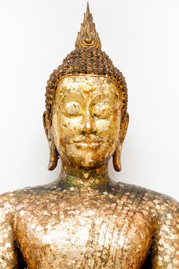 Closeup Big Buddha Statue with Gold Leaf in Thai Temple Stock Photo ...
