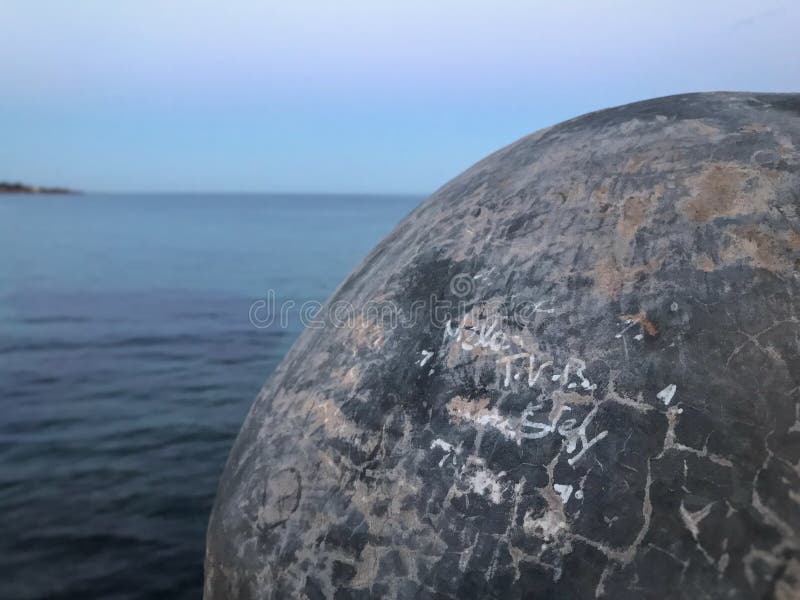 Closeup of a Big Round-shaped Rock in the Seathe Shore of Syracuse ...