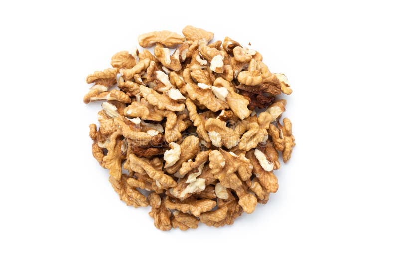 Closeup of Big Shelled Walnuts Pile on White Background. Nuts are a ...