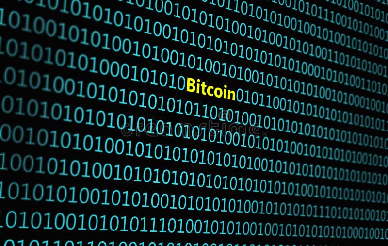 Closeup of Binary Code, with the Inscription `Bitcoin` Stock ...
