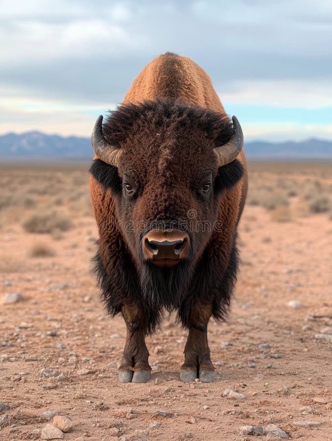 Closeup of a Bison Standing in a Desert Stock Illustration ...