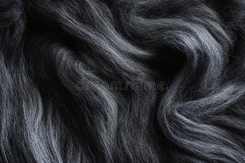 Closeup of Black and Grey Wavy Fur Texture with Smooth Flowing Strands ...