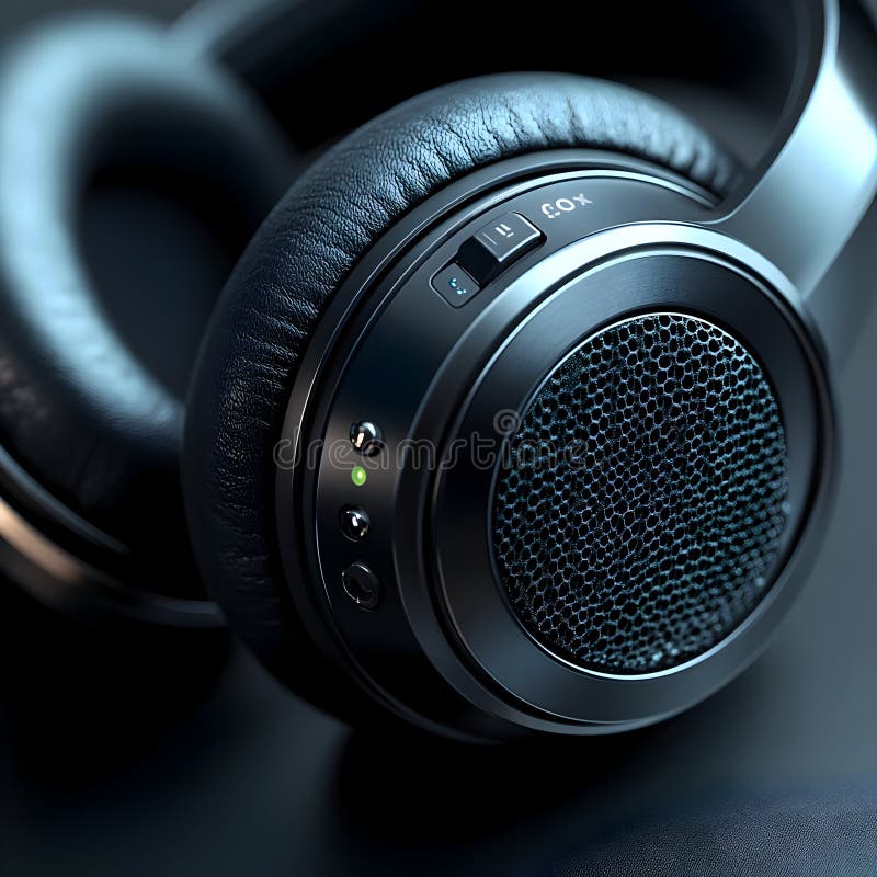 Closeup of Black Headphones with Leather Earcups and Speaker Grilles ...