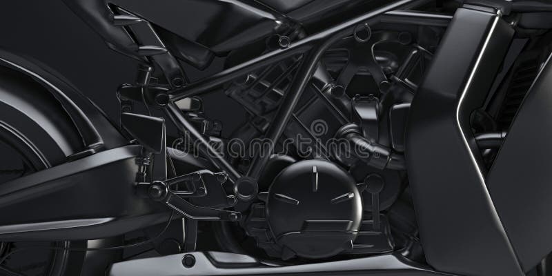 Closeup Black Motorcycle in the Dark Side View Stock Illustration ...
