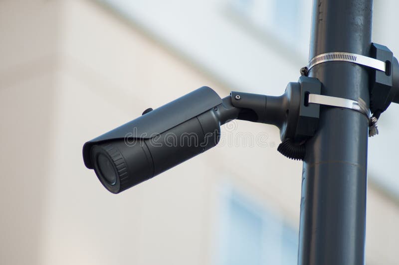 Black Security Camera of Security in the City Stock Photo - Image of ...