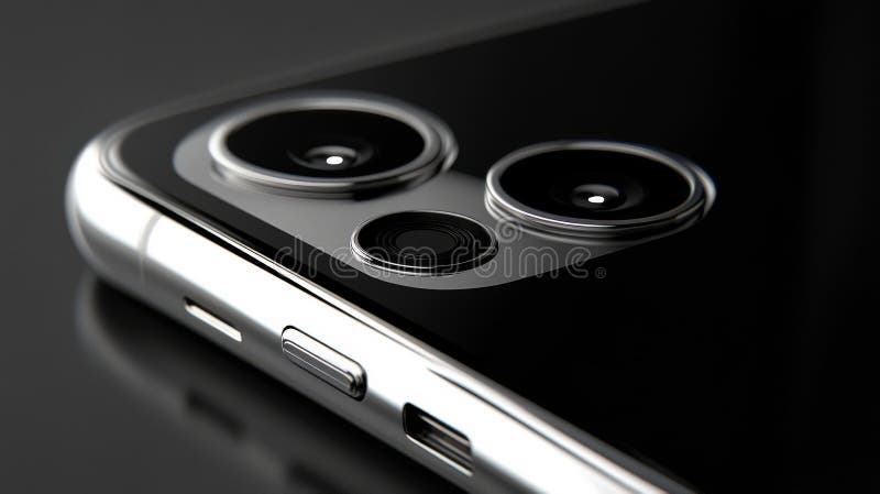 Closeup of Black Smartphone with Triple Lens Camera System on Dark ...