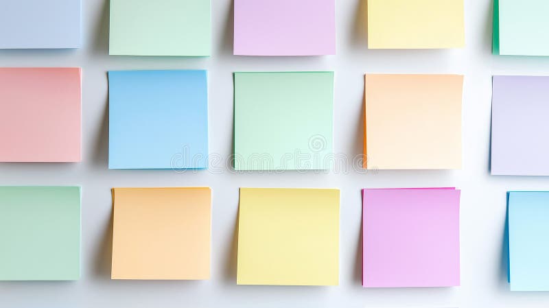 Closeup Blank Pastel Color Sticky Notes on Wall. Design Thinking User ...