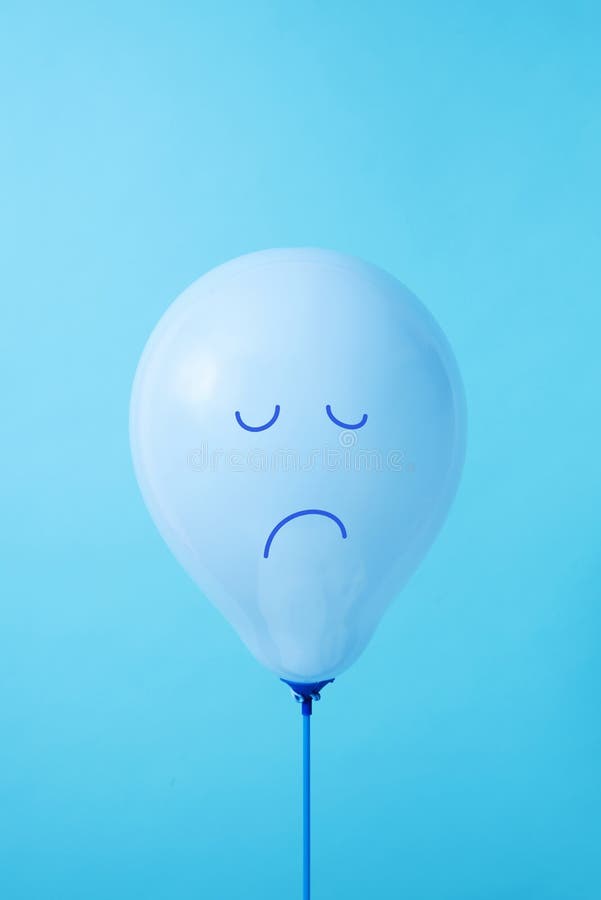 Blue Balloon with a Sad Face Stock Photo - Image of concept, glum ...