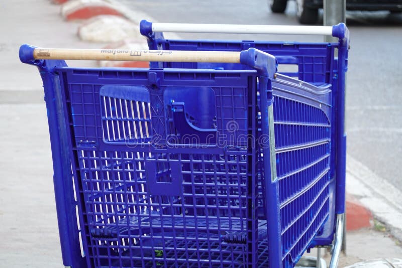 Closeup of a Blue Cart in the Street Stock Photo - Image of market ...