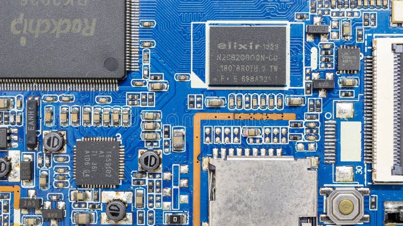 A Closeup of a Blue Computer Board with a Motherboard Editorial ...