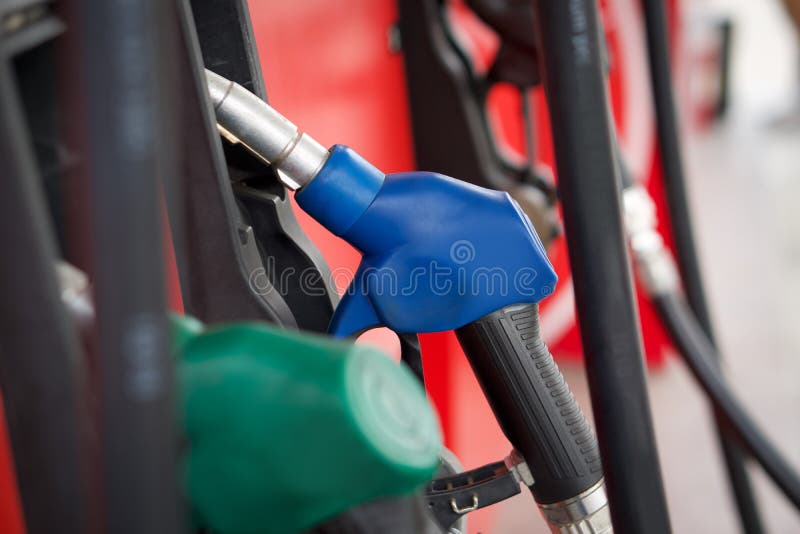 Closeup Blue Gas Pump Nozzle in Gas Station Stock Image - Image of ...