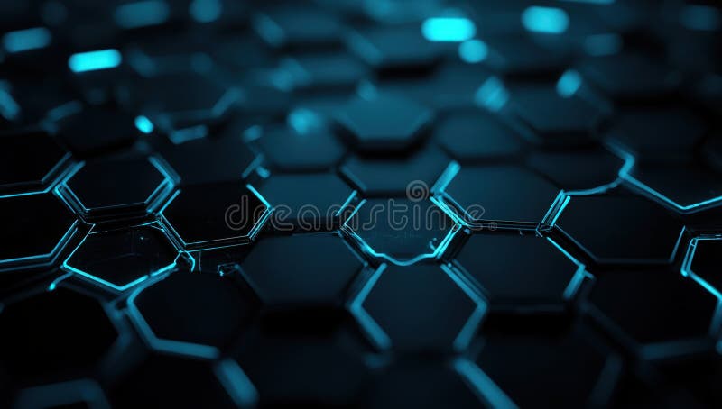 Closeup of a Blue Hexagon Pattern on a Dark Background Stock Image ...