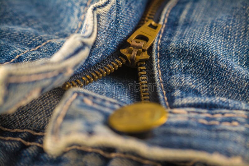 Closeup on Blue Jeans Zipper and Button Stock Image - Image of stripe ...