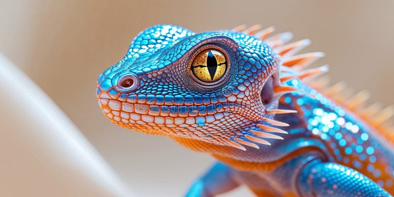 Closeup of a Blue and Orange Lizard with Intricate Scales. Stock Image ...