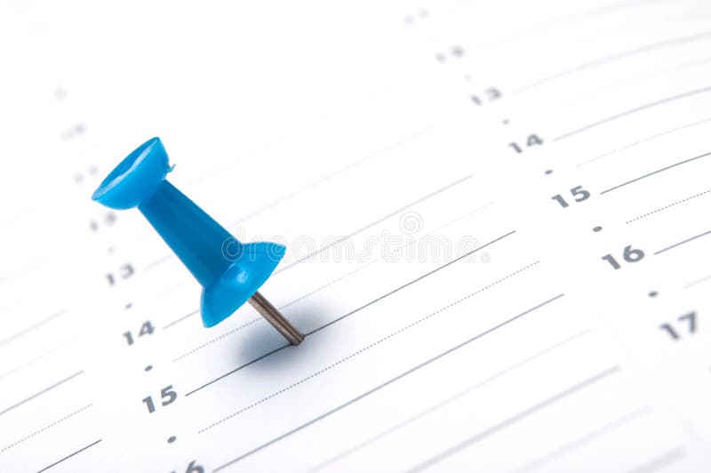 Blue pin in agenda stock image. Image of concept, blank - 124340275