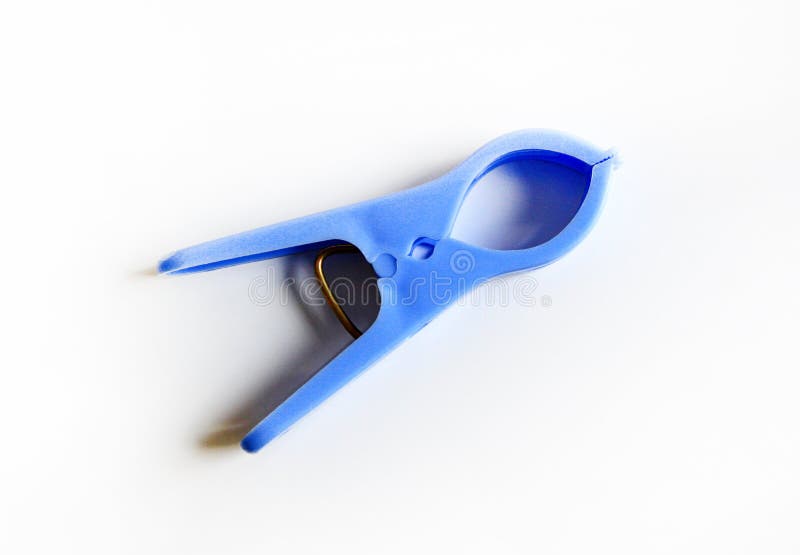 Closeup Blue Plastic Clip for Hanging Cloth or Cotton Isolated on White ...