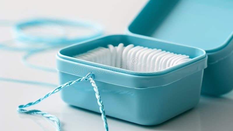 Closeup of Blue Plastic Packaging with Dental Floss on White Background ...