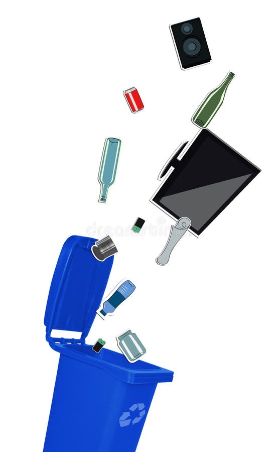 Closeup of Blue Recycle Bin Stock Illustration - Illustration of bottle ...