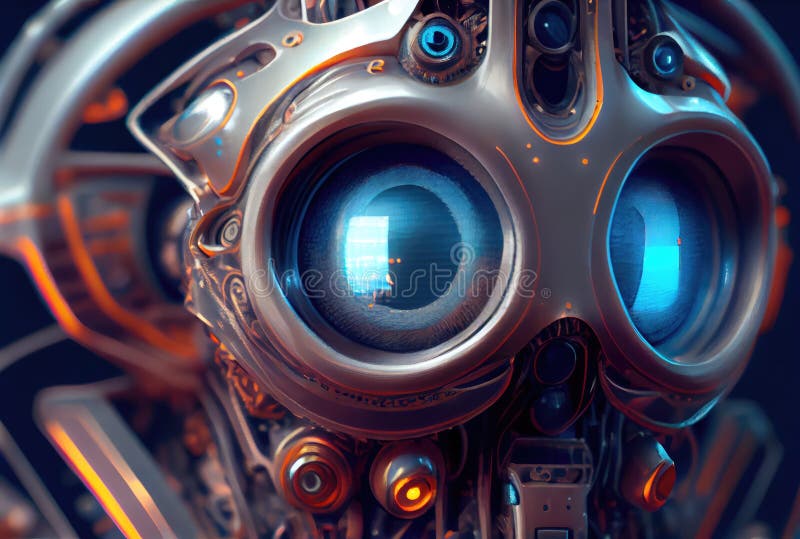 Closeup of Blue Robot Eyes with Metallic Structure Background ... Closeup of Blue Robot Eyes with Metallic Structure Background ...