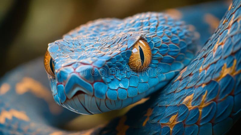 Closeup of Blue Viper Snake with Orange Eyes Stock Illustration ...