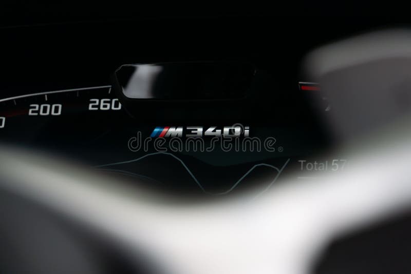 Closeup of a BMW M340i Logo on a Black Dashboard Inside the Car ...