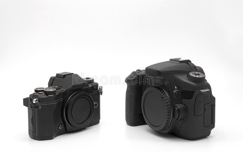 Body of Mirrorless Camera and DSLR Camera Isolated on White Back Stock ...
