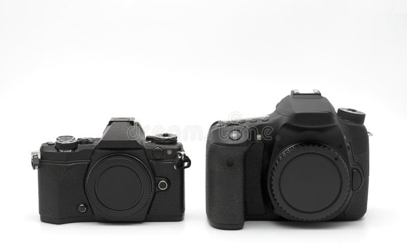Body of Mirrorless Camera and DSLR Camera Isolated on White Back Stock ...