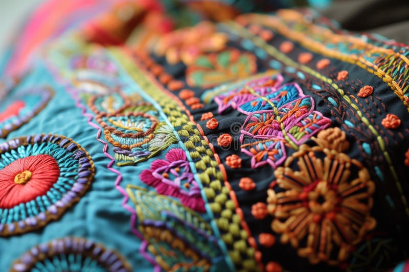 Closeup of Bohopatterned Fabric with Detailed Embroidery Stock Photo ...