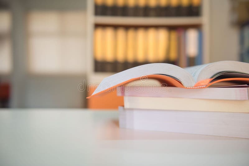 Closeup the Book on Table in Library Stock Photo - Image of room ...