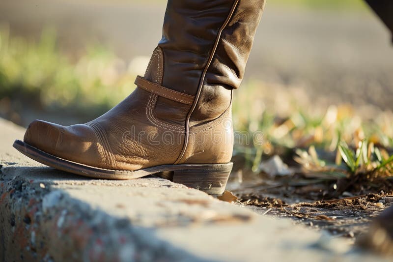 Closeup of Boots Stepping Off a Curb Stock Image - Image of pavement ...