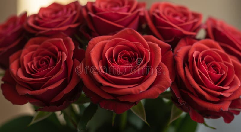 Closeup of a Bouquet of Deep Red Roses Stock Illustration ...
