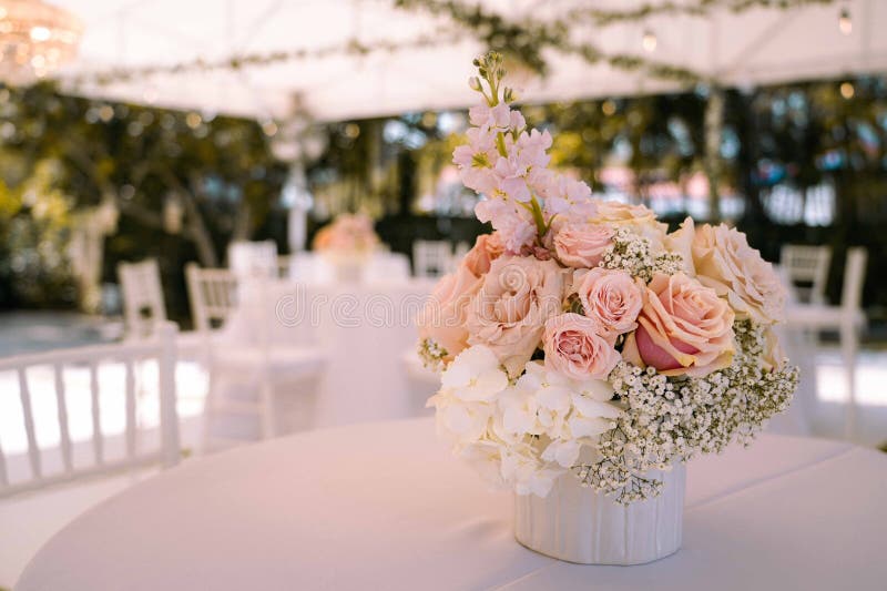 Closeup of a Bouquet of Roses on a Table at a Wedding Stock Image ...