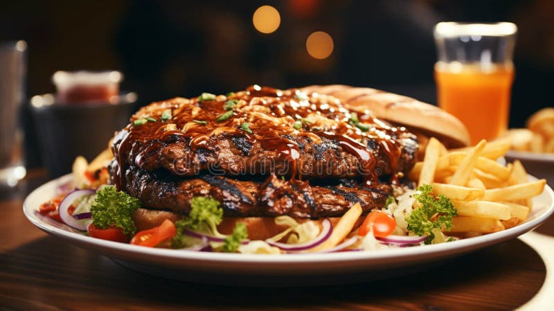 Closeup Brade with Grilled Burger in a Plate Isolated on White Stock ...