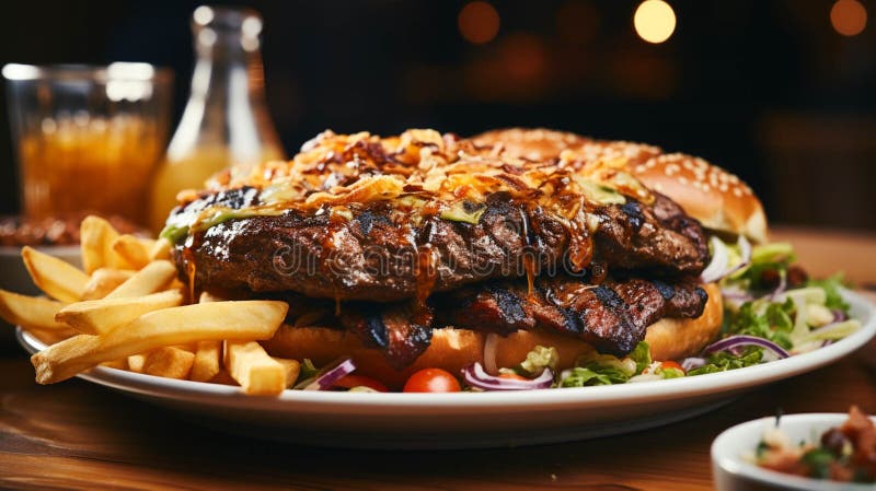 Closeup Brade with Grilled Burger in a Plate Isolated on White Stock ...