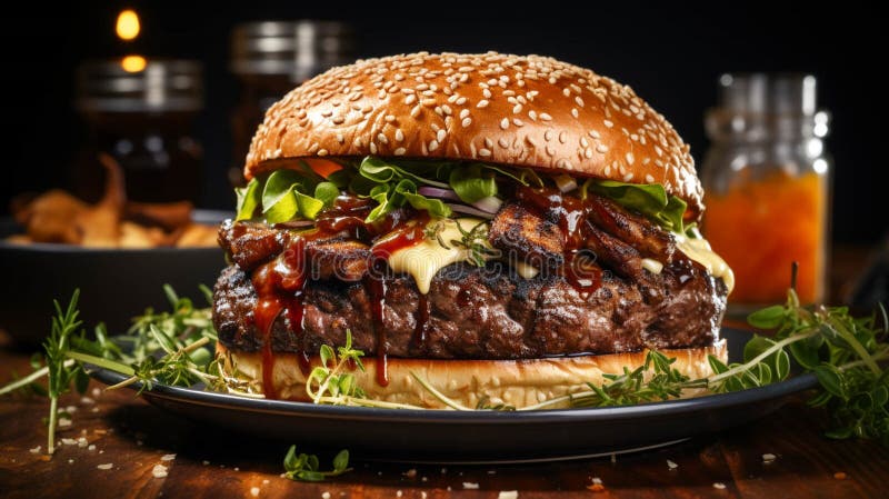 Closeup Brade with Grilled Burger in a Plate Isolated on White Stock ...