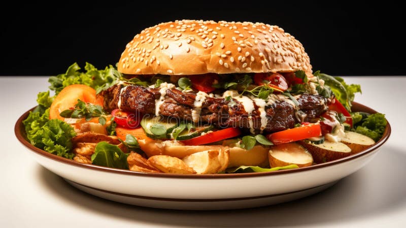 Closeup Brade with Grilled Burger in a Plate Isolated on White Stock ...
