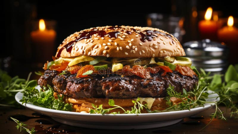 Closeup Brade with Grilled Burger in a Plate Isolated on White Stock ...