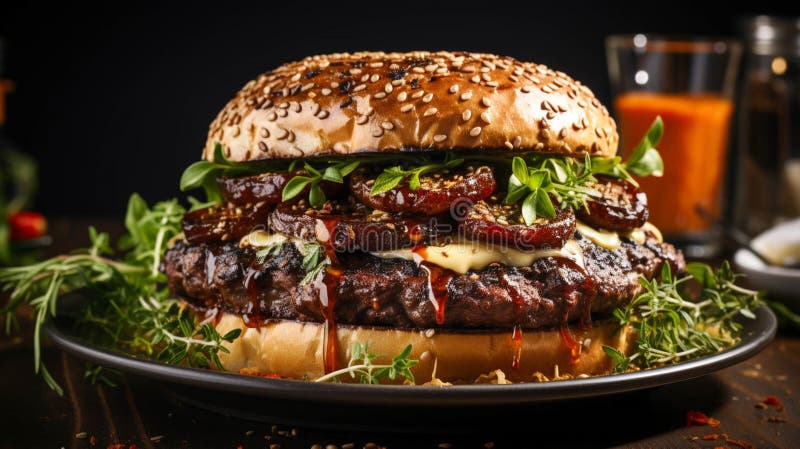 Closeup Brade with Grilled Burger in a Plate Isolated on White Stock ...