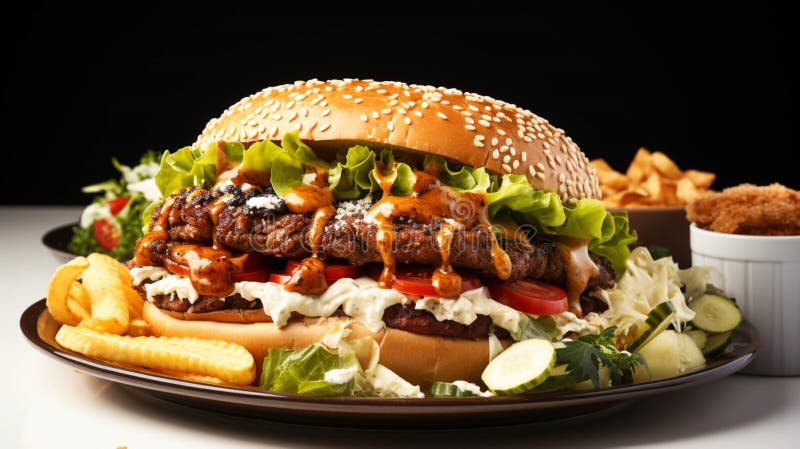 Closeup Brade with Grilled Burger in a Plate Isolated on White Stock ...