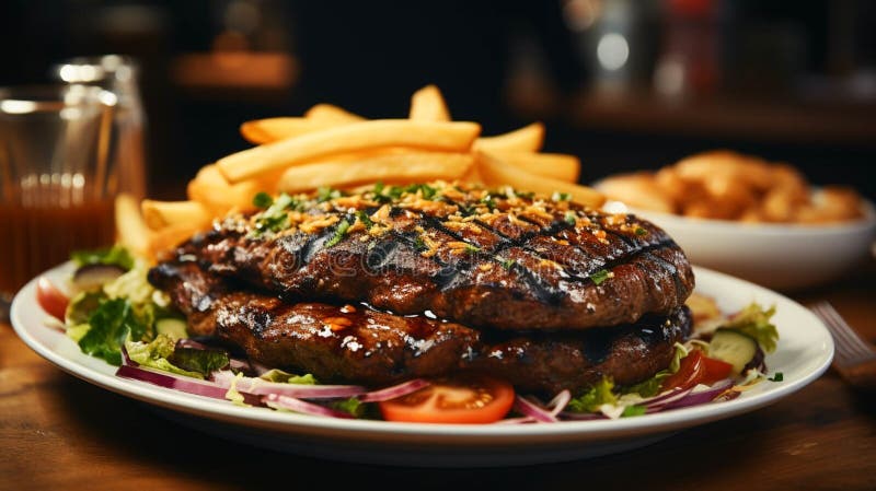 Closeup Brade with Grilled Burger in a Plate Isolated on White Stock ...
