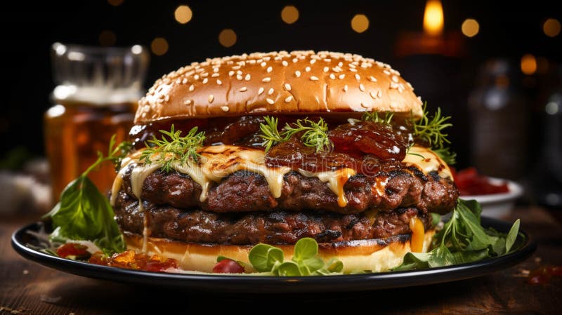 Closeup Brade with Grilled Burger in a Plate Isolated on White Stock ...