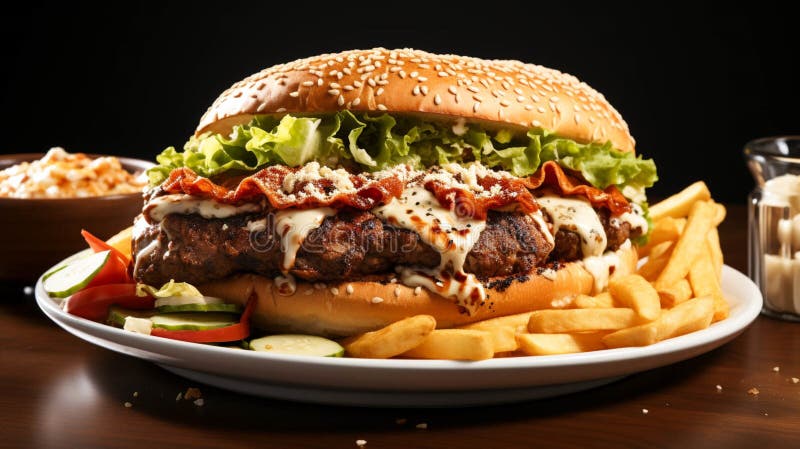 Closeup Brade with Grilled Burger in a Plate Isolated on White Stock ...