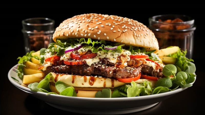 Closeup Brade with Grilled Burger in a Plate Isolated on White Stock ...
