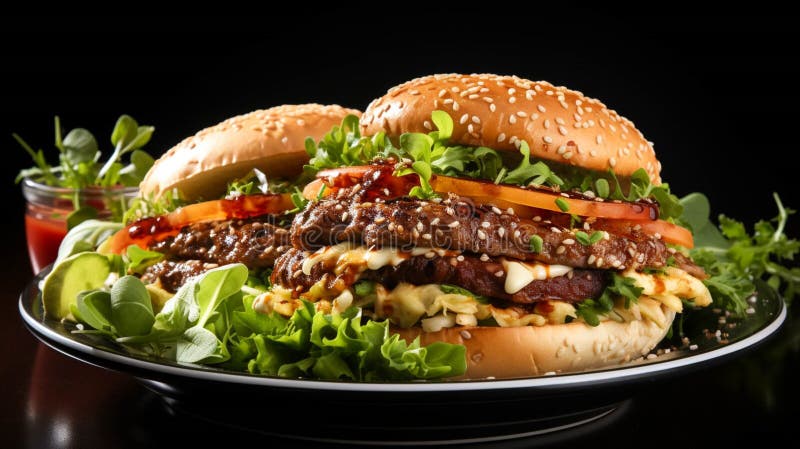 Closeup Brade with Grilled Burger in a Plate Isolated on White Stock ...