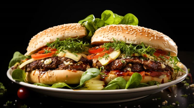 Closeup Brade with Grilled Burger in a Plate Isolated on White Stock ...