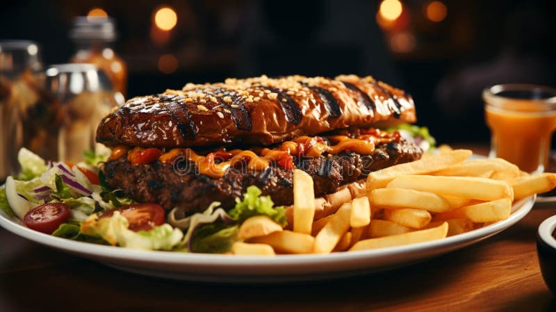 Closeup Brade with Grilled Burger in a Plate Isolated on White Stock ...